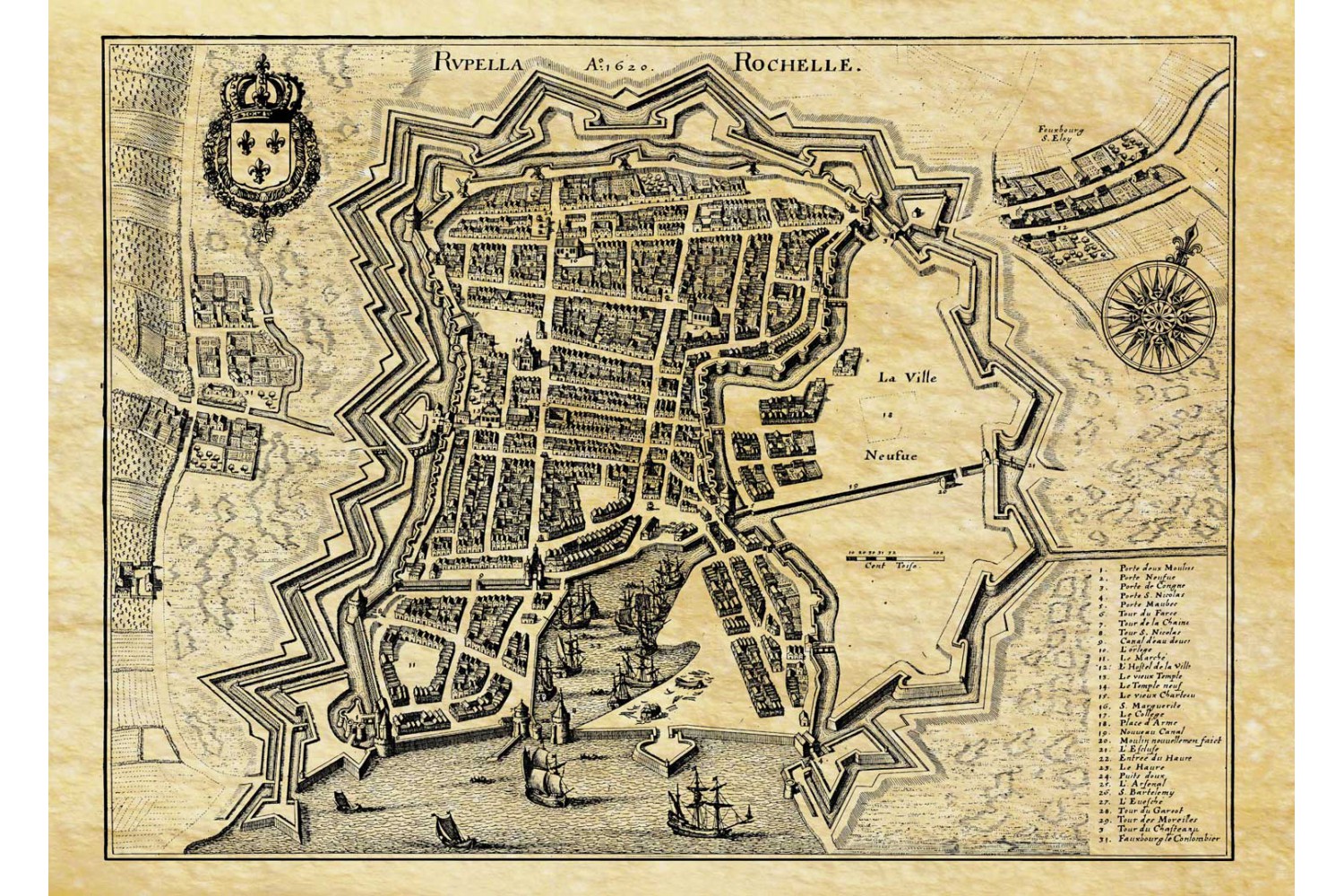 Carte ancienne de la Rochelle en 1620