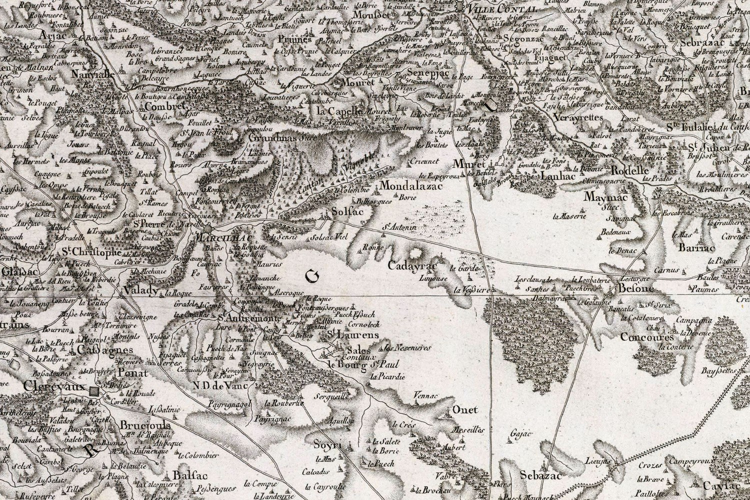Carte de Cassini région de Rodez