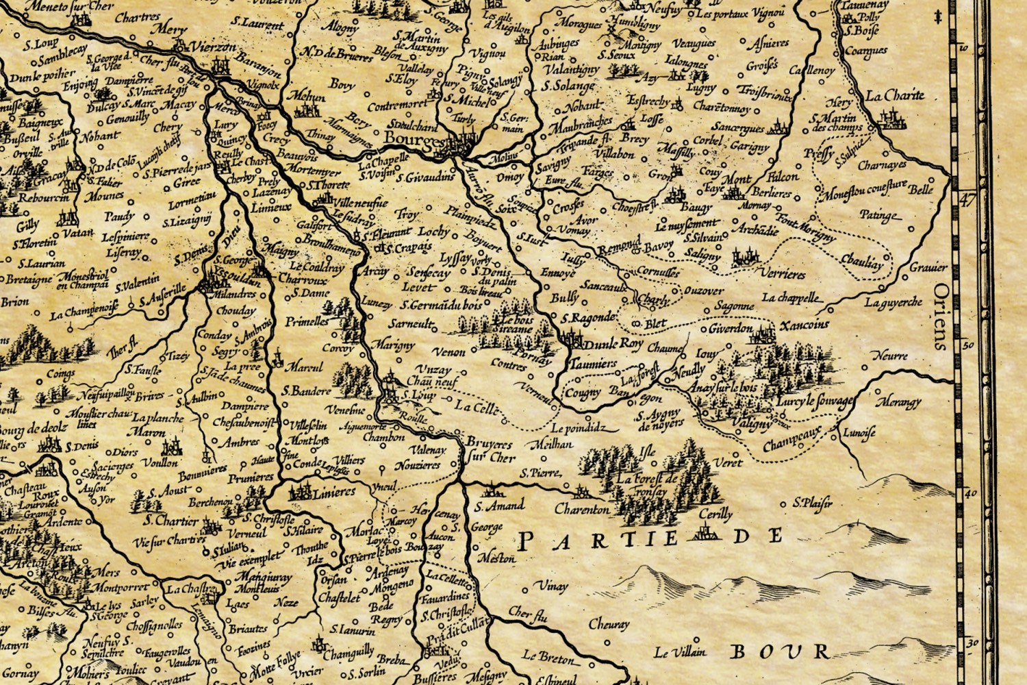 Carte ancienne du Berry en 1592