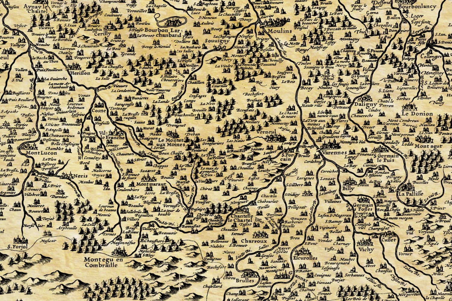Carte ancienne du Bourbonnais en 1615