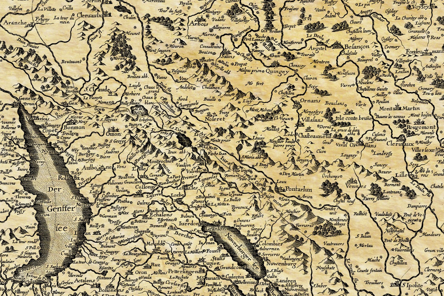 Carte ancienne de la Franche-Comté en 1592
